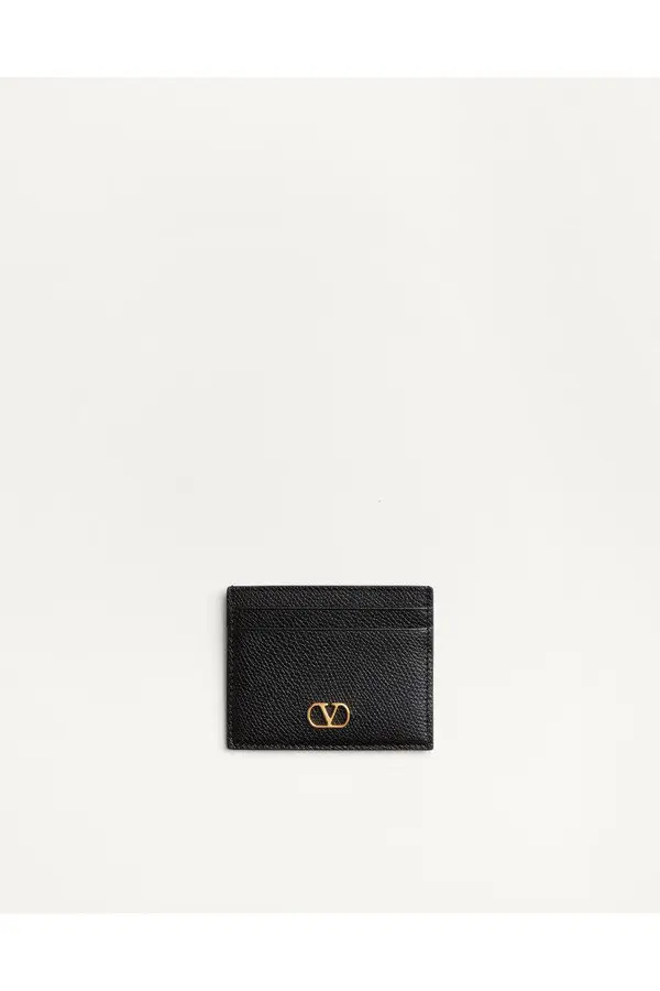 Valentino Garavani Vlogo Signature Grainy Calfskin Card Holder - Black