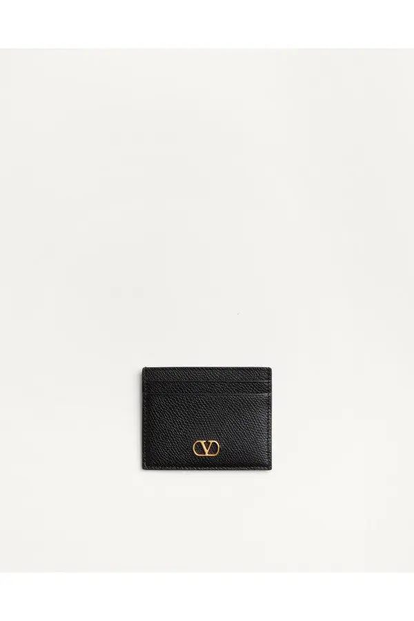 Valentino Garavani Vlogo Signature Grainy Calfskin Card Holder - Black