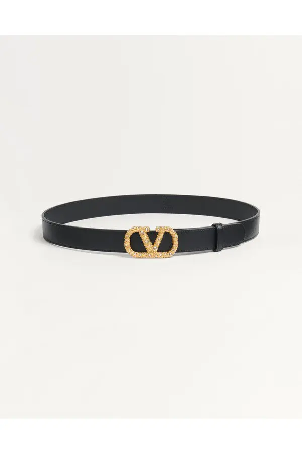 Valentino Garavani Vlogo Signature Belt With Crystals - Black