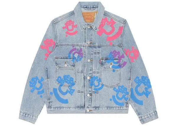 DENIM TEARS Bstroy Tears Type2 Light Wash Denim Trucker Jacket - Pink/blue