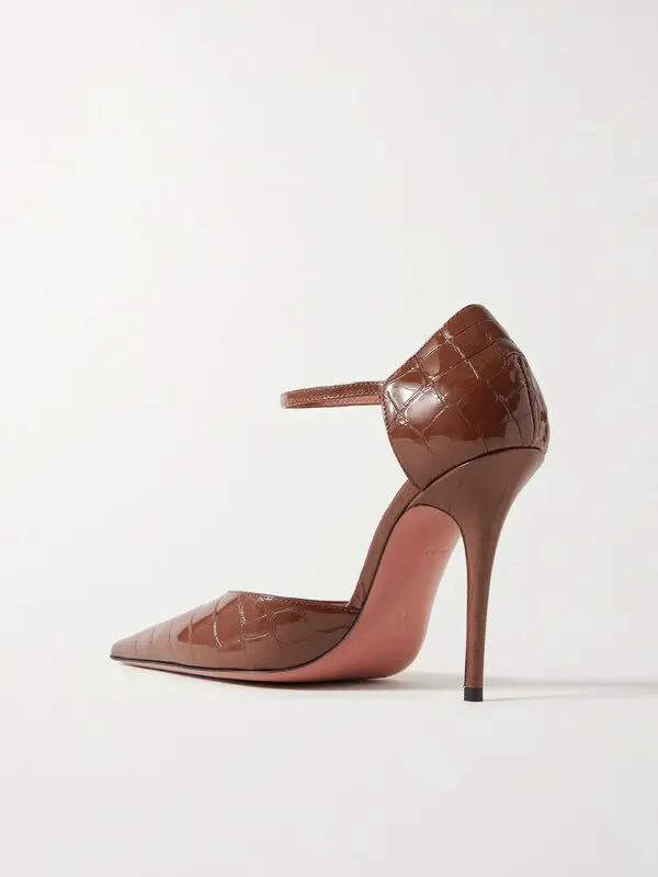 Amina Muaddi Barbara Croc-effect Patent-leather Pumps - Brown