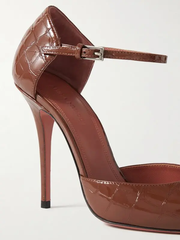 Amina Muaddi Barbara Croc-effect Patent-leather Pumps - Brown