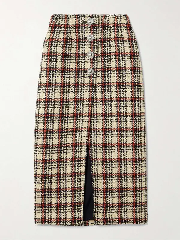 Rabanne Checked Wool-blend Tweed Midi Skirt