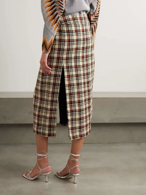 Rabanne Checked Wool-blend Tweed Midi Skirt
