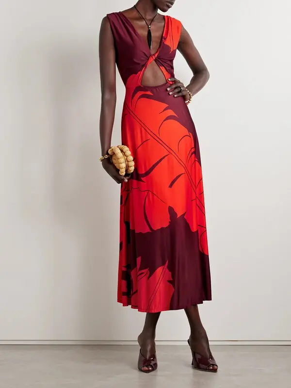 Johanna Ortiz Deep Heart Twist-Front Cutout Printed Stretch-Jersey Midi  Dress In Red - 50% Off | Editorialist