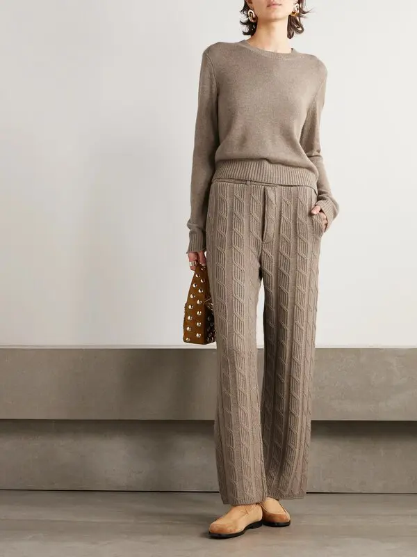 LISA YANG Ebba Cable-knit Wide-leg Pants - Brown