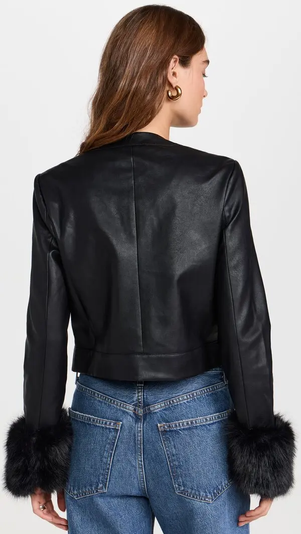 WAYF Boxy Faux Leather Jacket With Faux Fur Cuffs