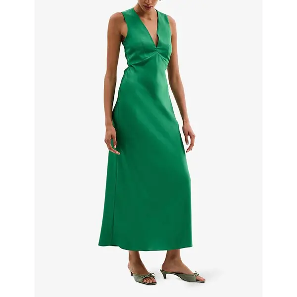 OMNES Satin Maxi Dress With Tie-back Fastening - Emerald Green