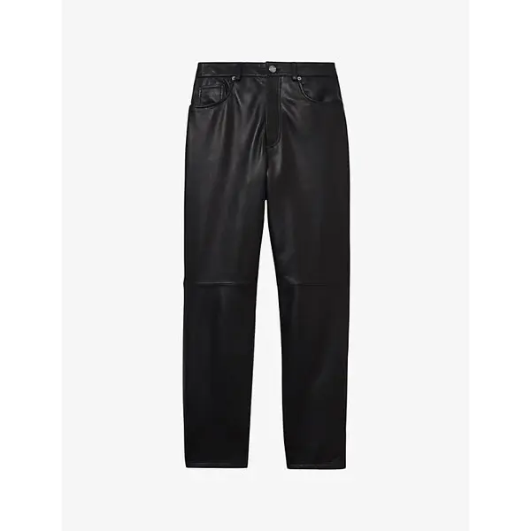 REISS Verona Slim-leg High-rise Leather Trousers - Black