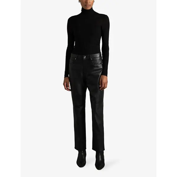 REISS Verona Slim-leg High-rise Leather Trousers - Black
