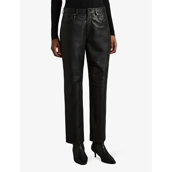 REISS Verona Slim-leg High-rise Leather Trousers - Black