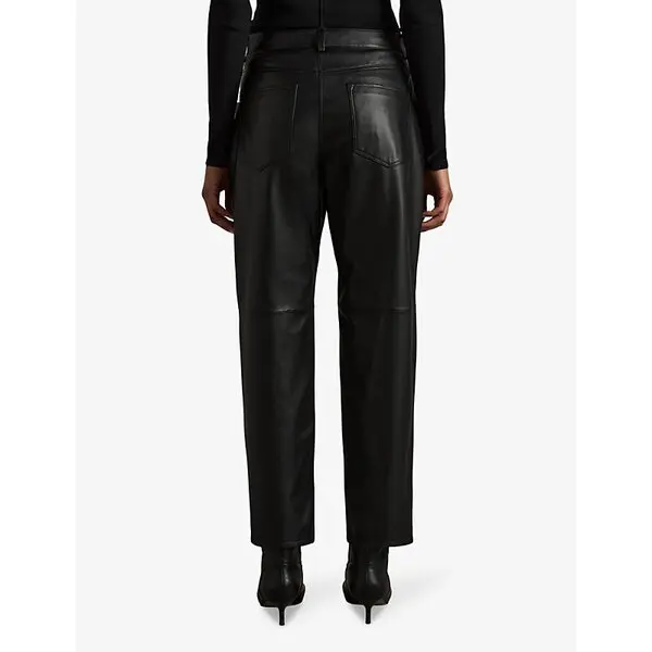 REISS Verona Slim-leg High-rise Leather Trousers - Black