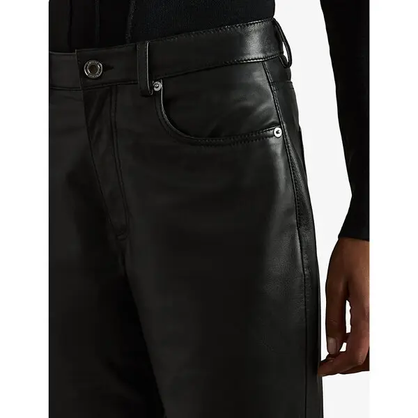 REISS Verona Slim-leg High-rise Leather Trousers - Black