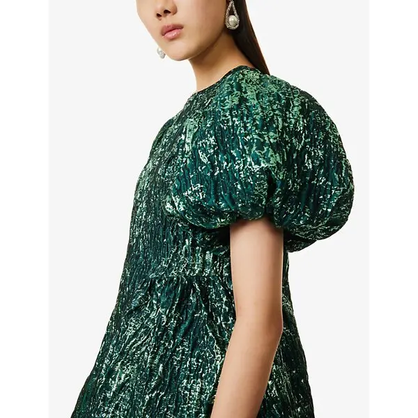 Sister Jane Puff-Sleeve Woven Mini Dress In Green - 50% Off | Editorialist