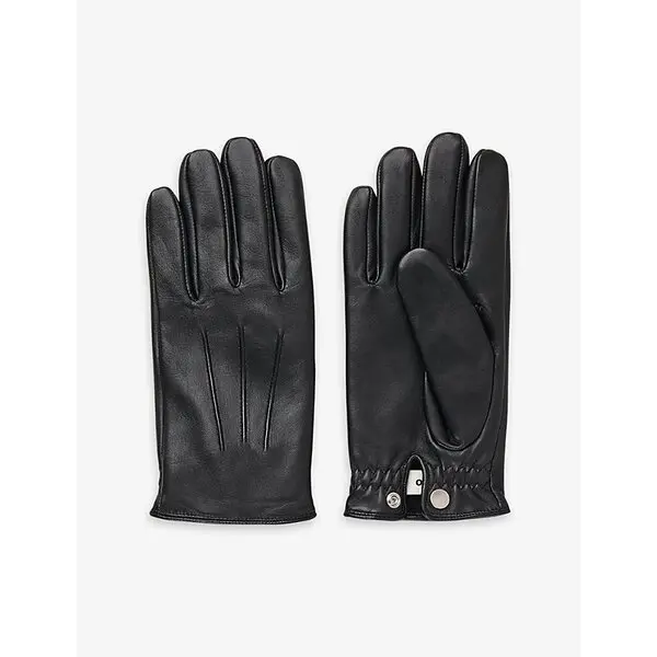 Sandro Smooth Leather Gloves - Noir / Gris