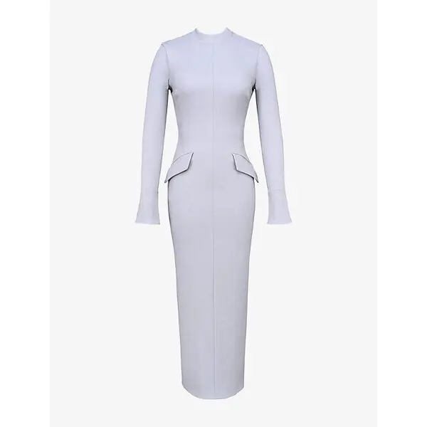 chinese dress ladies Platinum Embellished High Neck Long Sleeve A Line Gown