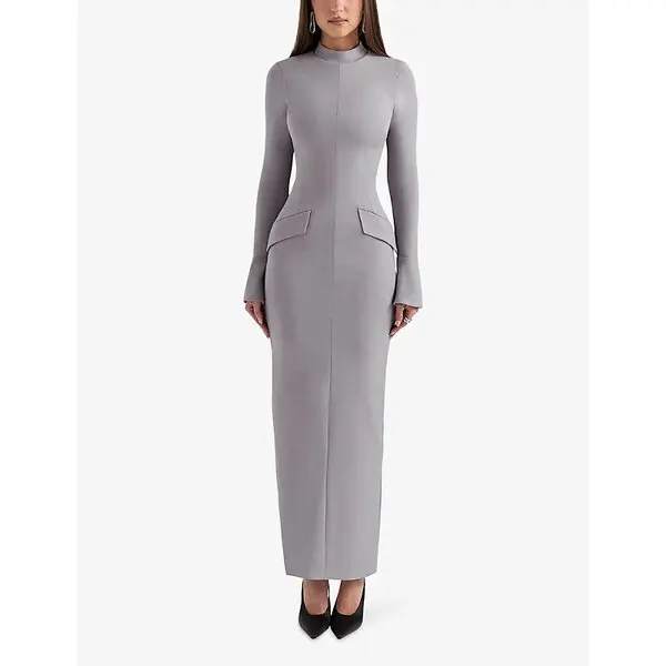 slim fit dress slacks Sleeveless Grey Dress with Pockets| Nuichan Maxi Dresses XL-XL2