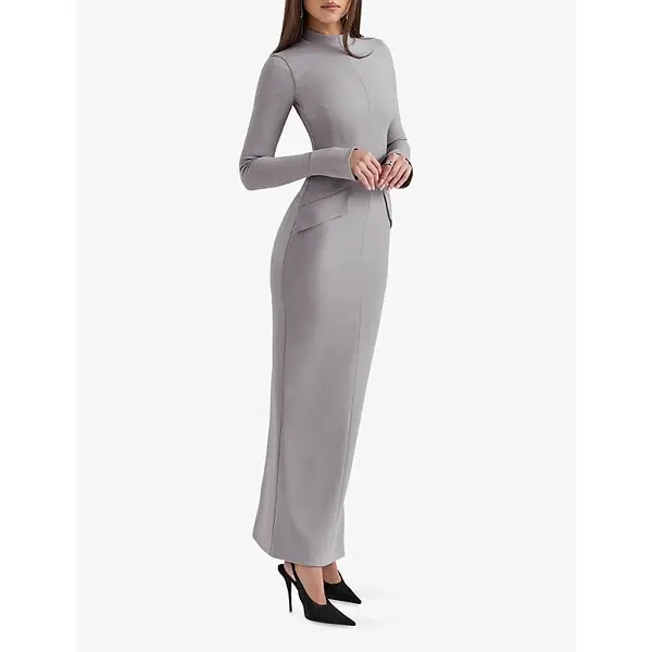 chinese dress ladies Self-Portrait Rhinestone Long Sleeve Maxi Dress