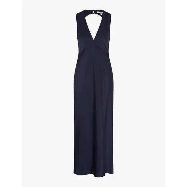 OMNES Nova Tie-back Satin Maxi Dress - Navy