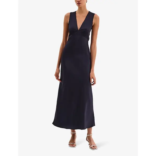OMNES Nova Tie-back Satin Maxi Dress - Navy
