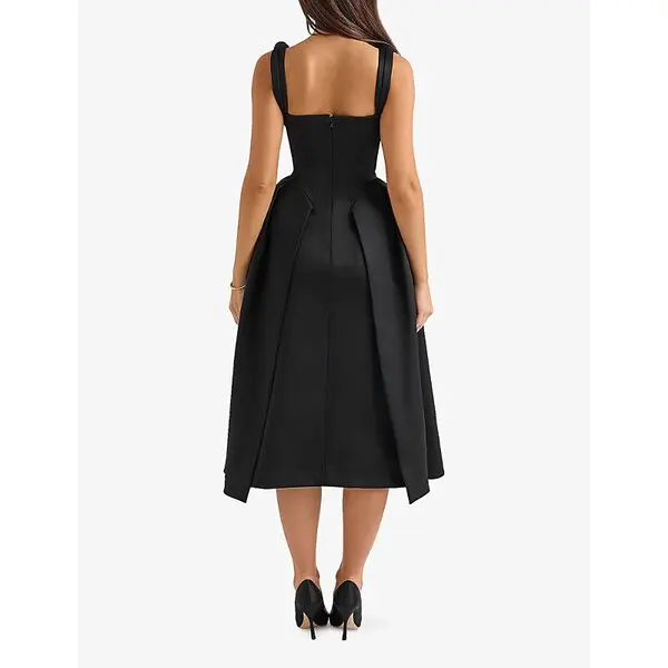House of CB Paloma Pleated Satin Midi Dress