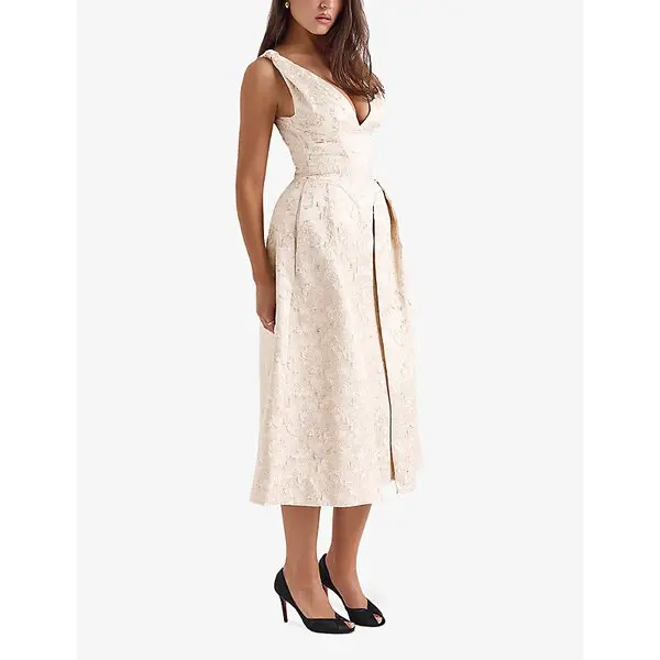 House of CB Paloma Pleated Satin Midi Dress - Ivory
