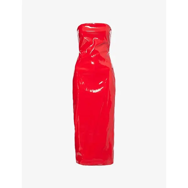 Cultnaked Faux Leather Midi Dress - Red Patent | Editorialist