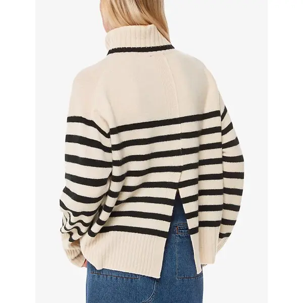 Whistles Striped Roll-neck Wool Jumper - Cream