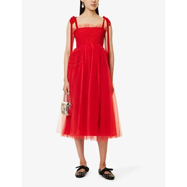knee length dresses for ladies Savanna Jane Rust Embroidered Midi Dress With Tie Front Details main image 1