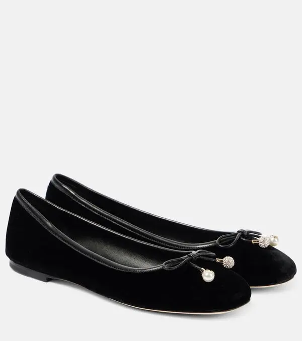 JIMMY CHOO Elme Velvet Ballet Flats - Black