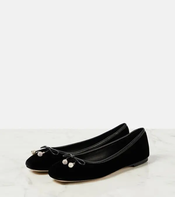 JIMMY CHOO Elme Velvet Ballet Flats - Black