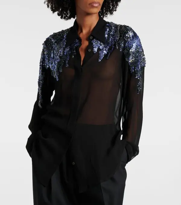 Dries Van Noten Sequined Chiffon Blouse