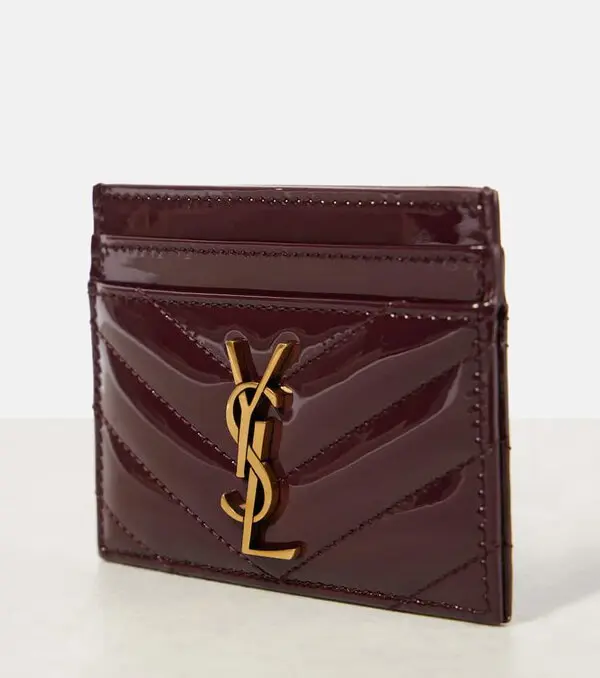 Saint Laurent Cassandre Patent Leather Card Holder - Burgundy