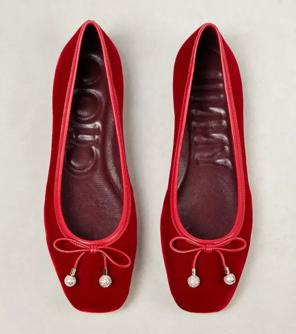 JIMMY CHOO Elme Velvet Ballet Flats - Red