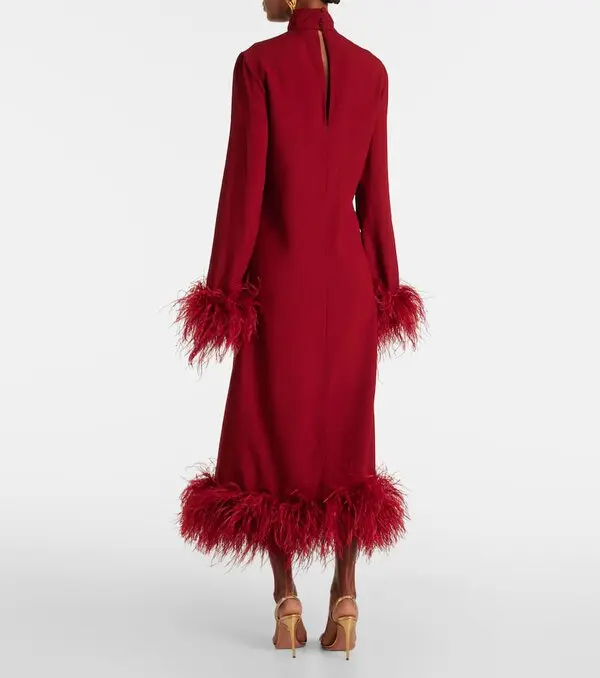 TALLER MARMO Gina Feather-trimmed Midi Dress - Burgundy