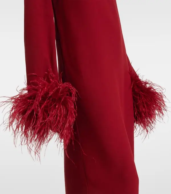 TALLER MARMO Gina Feather-trimmed Midi Dress - Burgundy