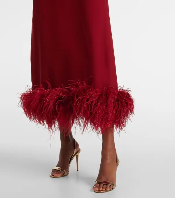 TALLER MARMO Gina Feather-trimmed Midi Dress - Burgundy