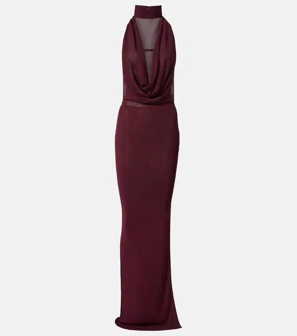 AYA MUSE Draped Halterneck Gown - Burgundy