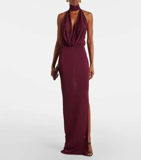 AYA MUSE Draped Halterneck Gown - Burgundy
