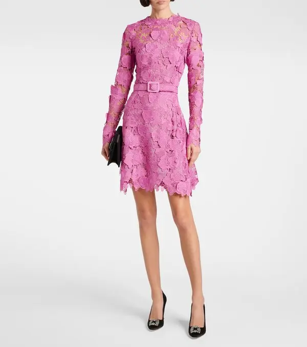 Oscar De La Renta Floral Lace Mini Dress