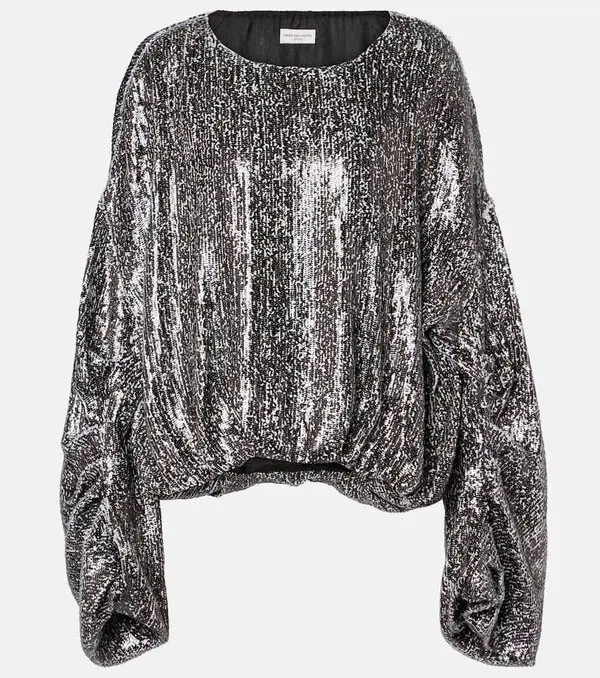 Dries Van Noten Sequined Gathered Blouse