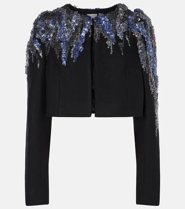 Dries Van Noten Sequined Cropped Jacket - Black