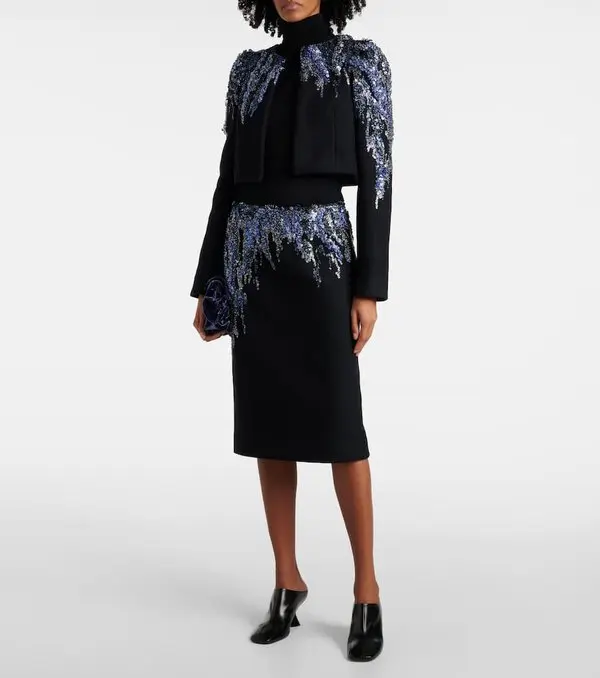 Dries Van Noten Sequined Wool-blend Midi Skirt
