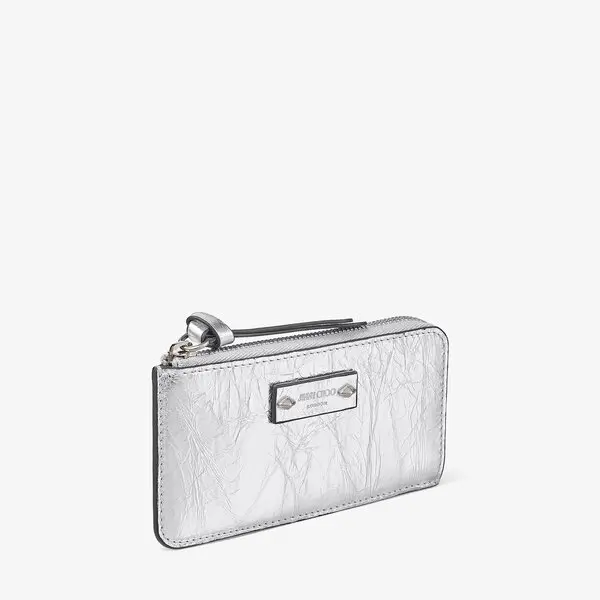JIMMY CHOO Lise Zipped Silver Vinatge Metallic Leather Wallet - Silver/antique Silver