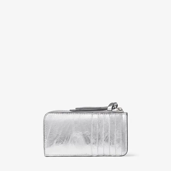 JIMMY CHOO Lise Zipped Silver Vinatge Metallic Leather Wallet - Silver/antique Silver