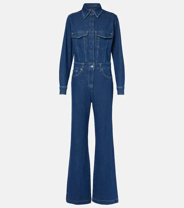 7 For All Mankind Flared Denim Jumpsuit - Blue