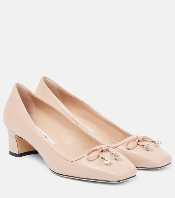 JIMMY CHOO Elme 45 Leather Pumps - Beige