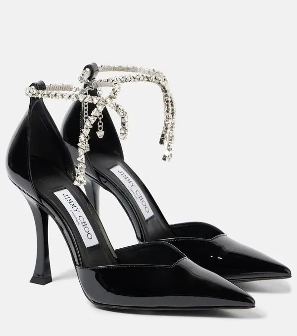 JIMMY CHOO Stevie 100 Embellished Patent Leather Pumps - Black