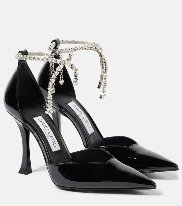 JIMMY CHOO Stevie 100 Embellished Patent Leather Pumps - Black