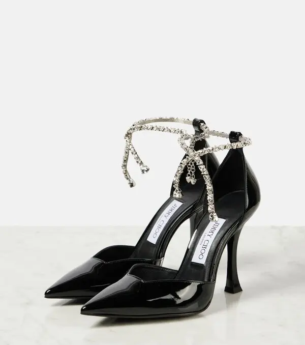 JIMMY CHOO Stevie 100 Embellished Patent Leather Pumps - Black